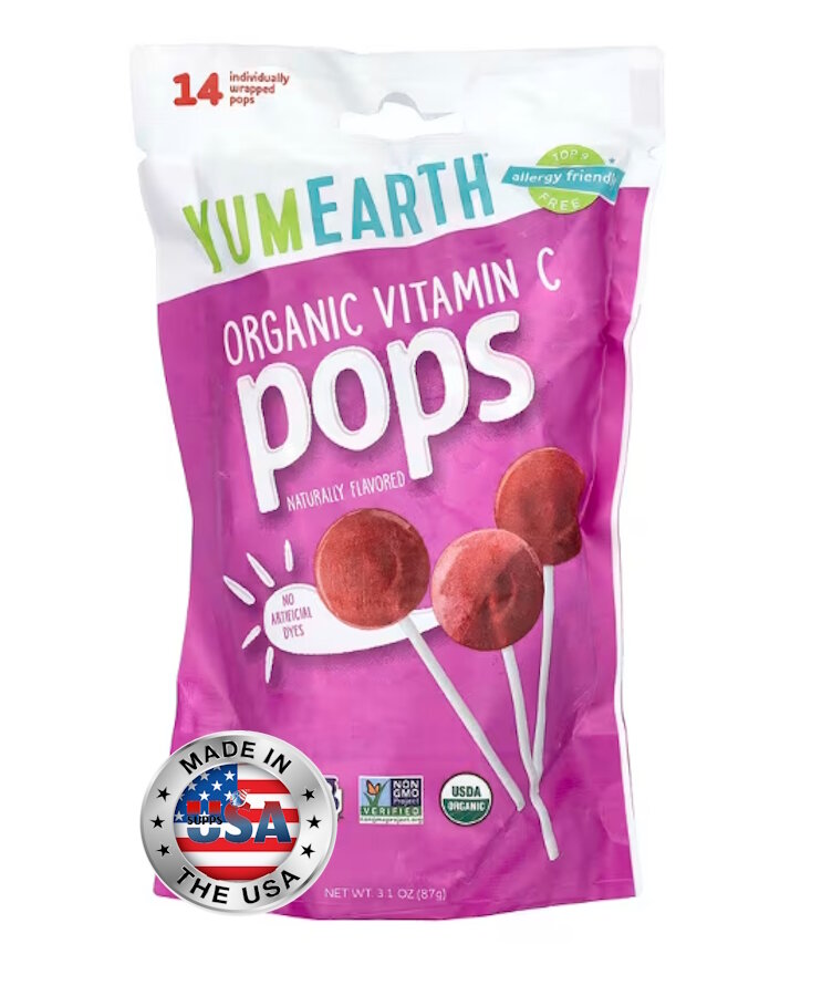 YumEarth, органические клубничные леденцы, клубничный коктейль, 14 леденцов, 87 г