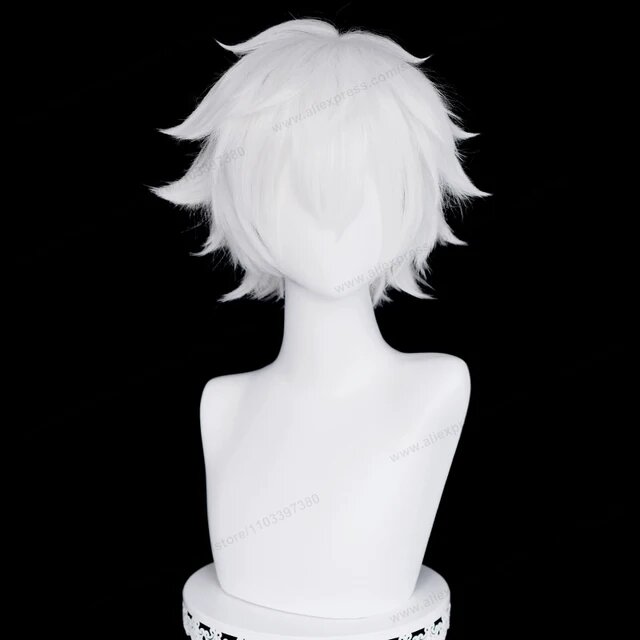 Парик для косплея Lu Guang, термостойкие синтетические Короткие Серебристые/белые волосы для мужчин, 30 см