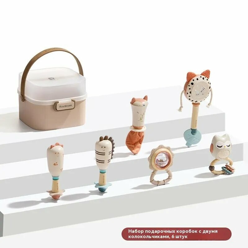 Набор погремушек Happy Baby "JOLLY FRIENDS", пластик, бежевый/красный