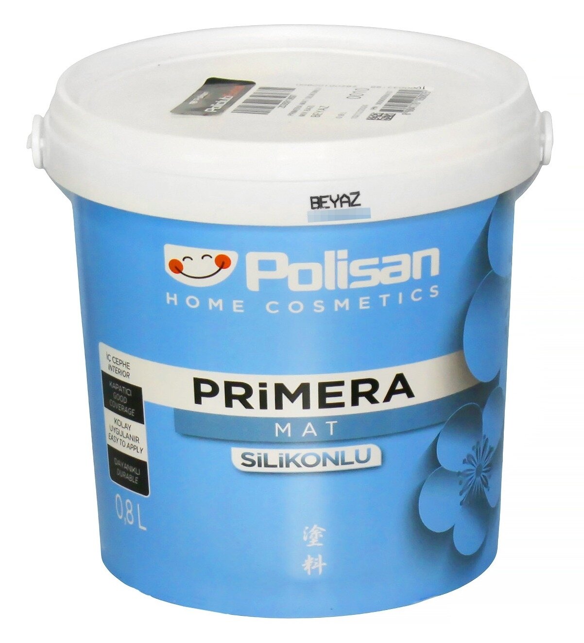 Краска для стен и потолков Polisan / Полисан Primera Mat Siliconlu силиконовая, водоэмульсионная, матовая белая, база A, 0.8л / лакокрасочные материалы