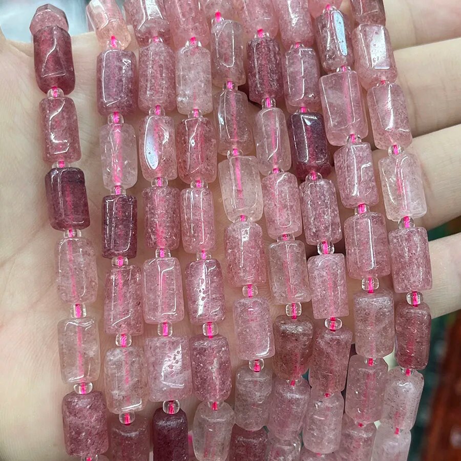 9-13 мм натуральный клубничный кварц цилиндрический камень бусины граненые свободные прокладки для изготовления ювелирных изделий DIY ожерелье браслет 15 дюймов
