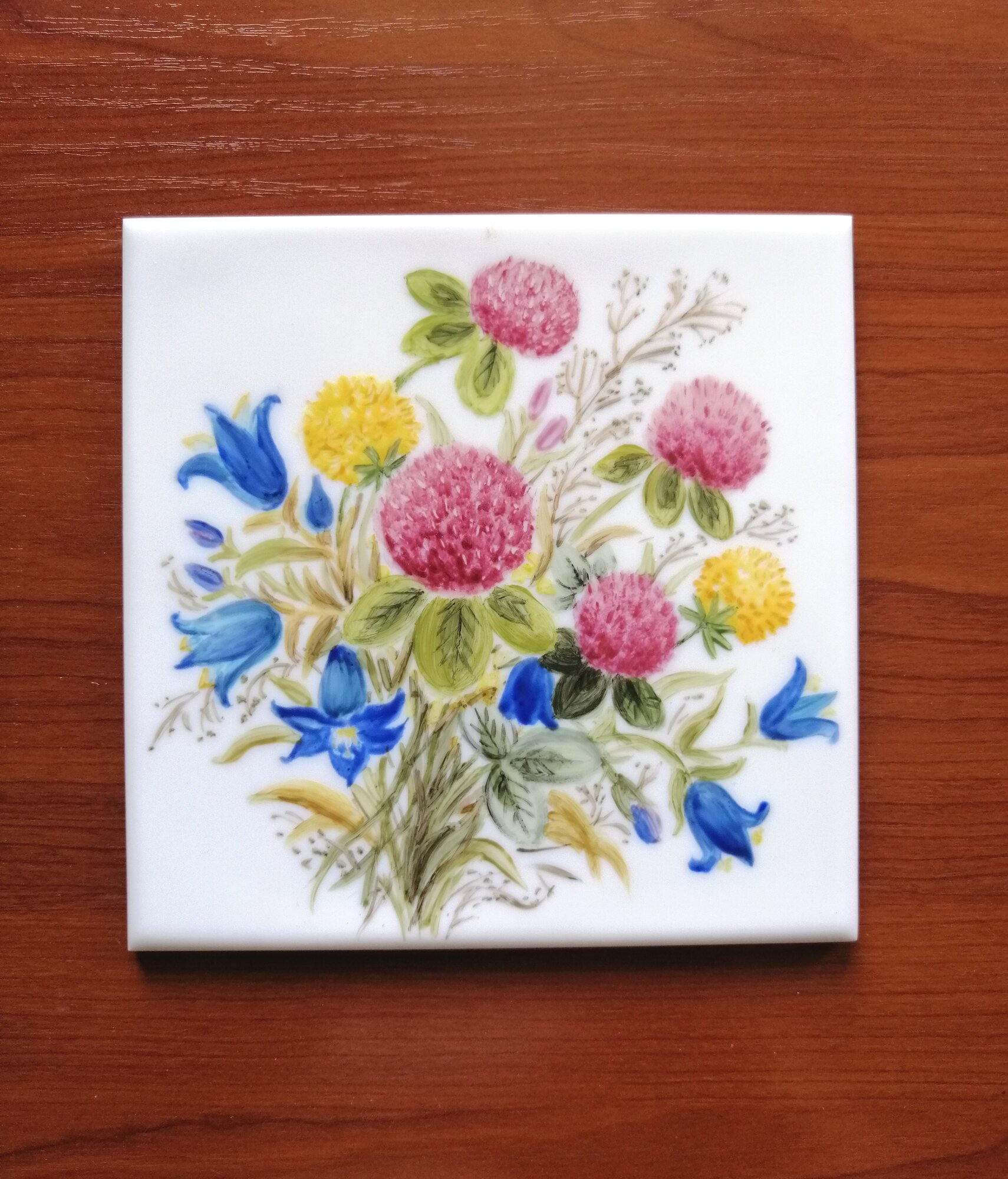 Панно керамическое декоративное Летняя поляна, 15*15 см, Ручная роспись