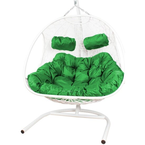 Подвесное кресло M-group добрыня с ротангом белое, зелёная подушка