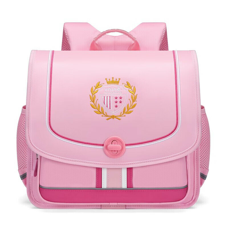 Vnine City Hong Kong Ninth Castle Elementary School Spine-Protecting Backpack for Grades 1-3 Horizontal Children's Backpack for Boys And Girls Integrated Lightweight Breathable Double Shoulder Bag Barbie Pink