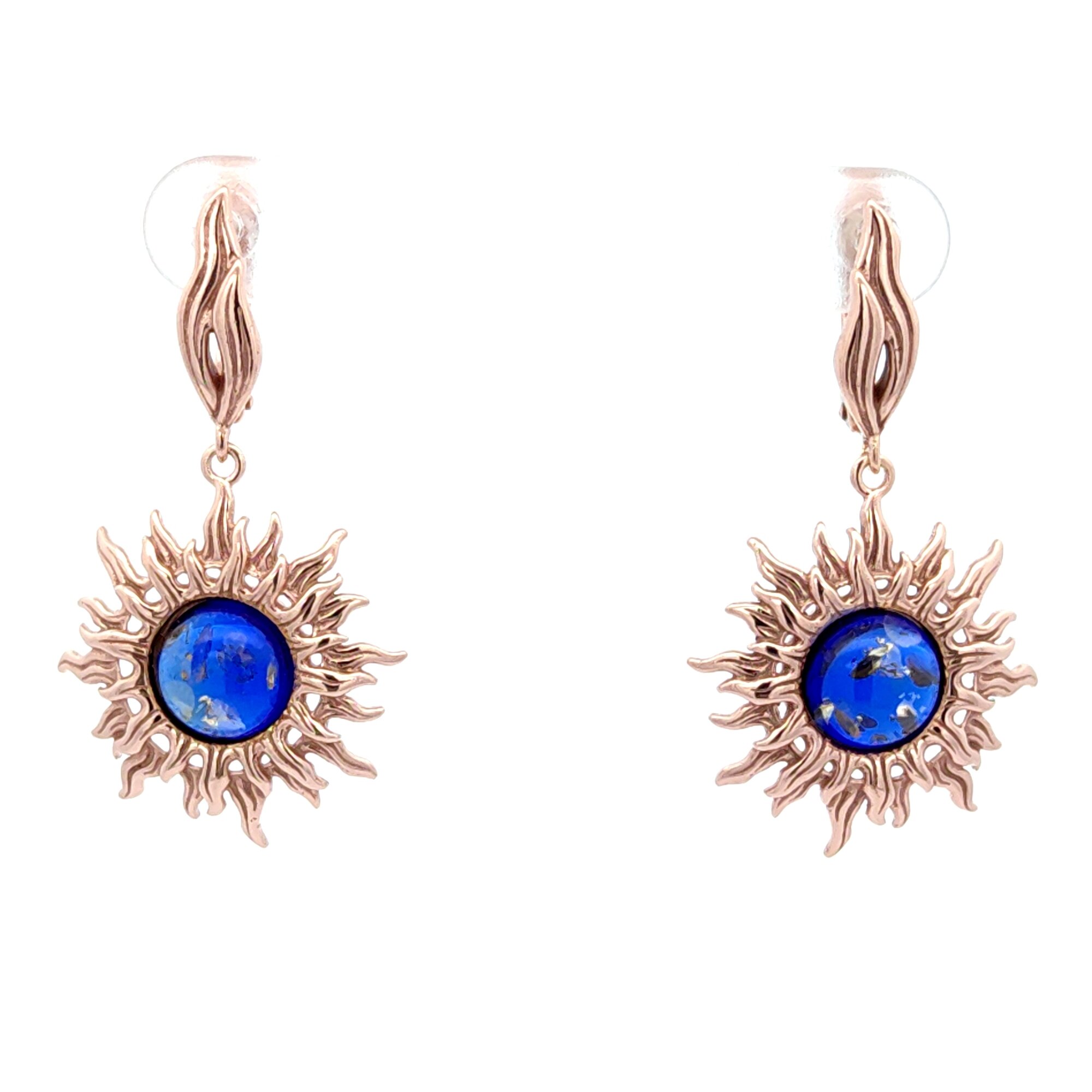 Серьги, серебро, 925 проба, золочение, янтарь