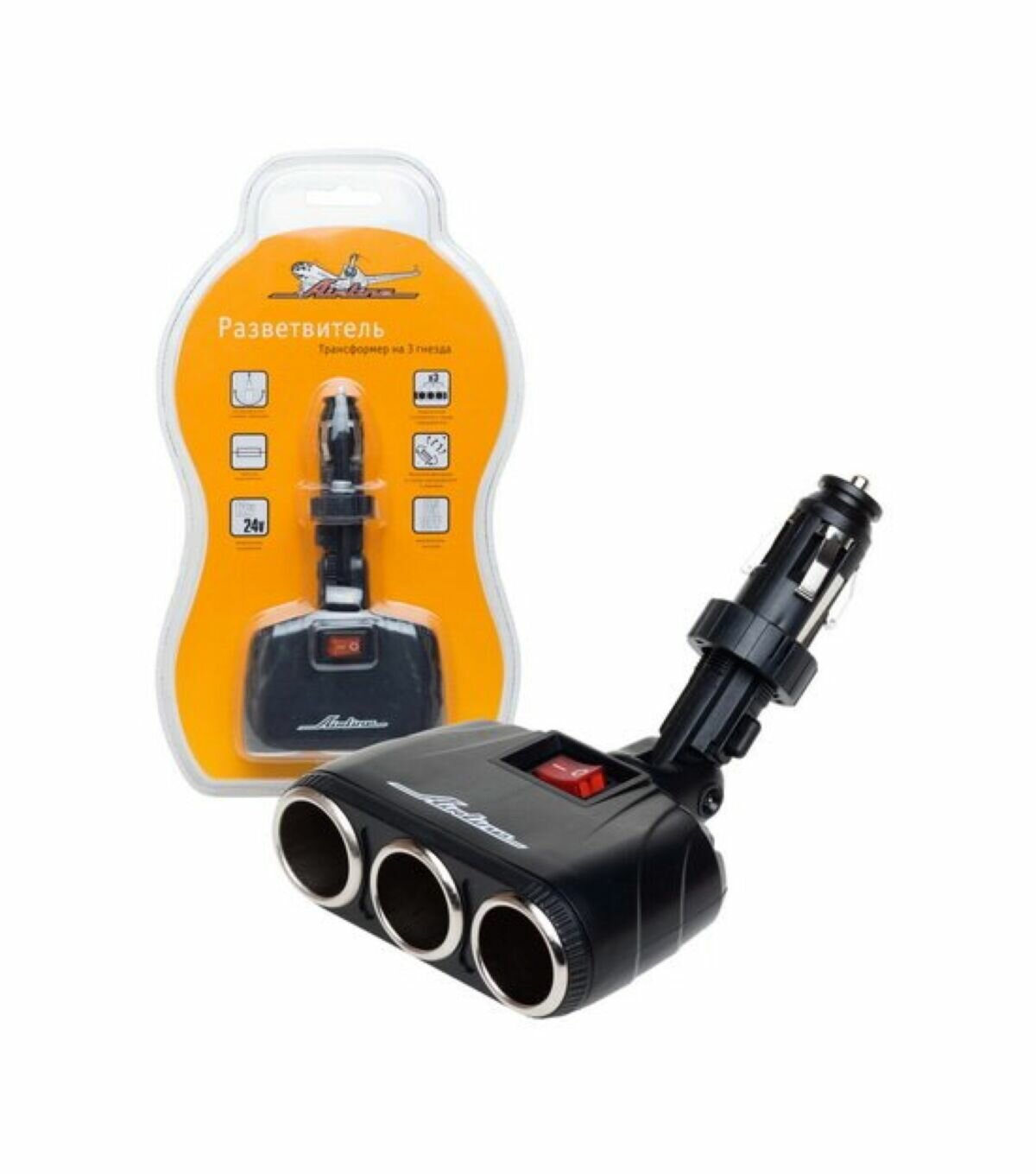 Прикуриватель-Разветвитель Трансформер На 3 Гнезда, Штекер-Фиксатор(Airline Asp-3T-09)