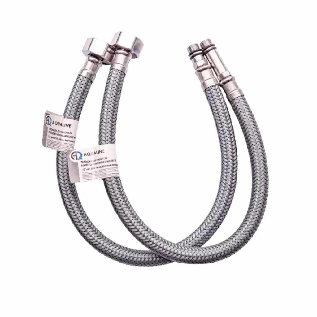 Подводки для воды AQUALINE М10-1/2 дюйма, 1,5 м, сталь, полиамид, пара