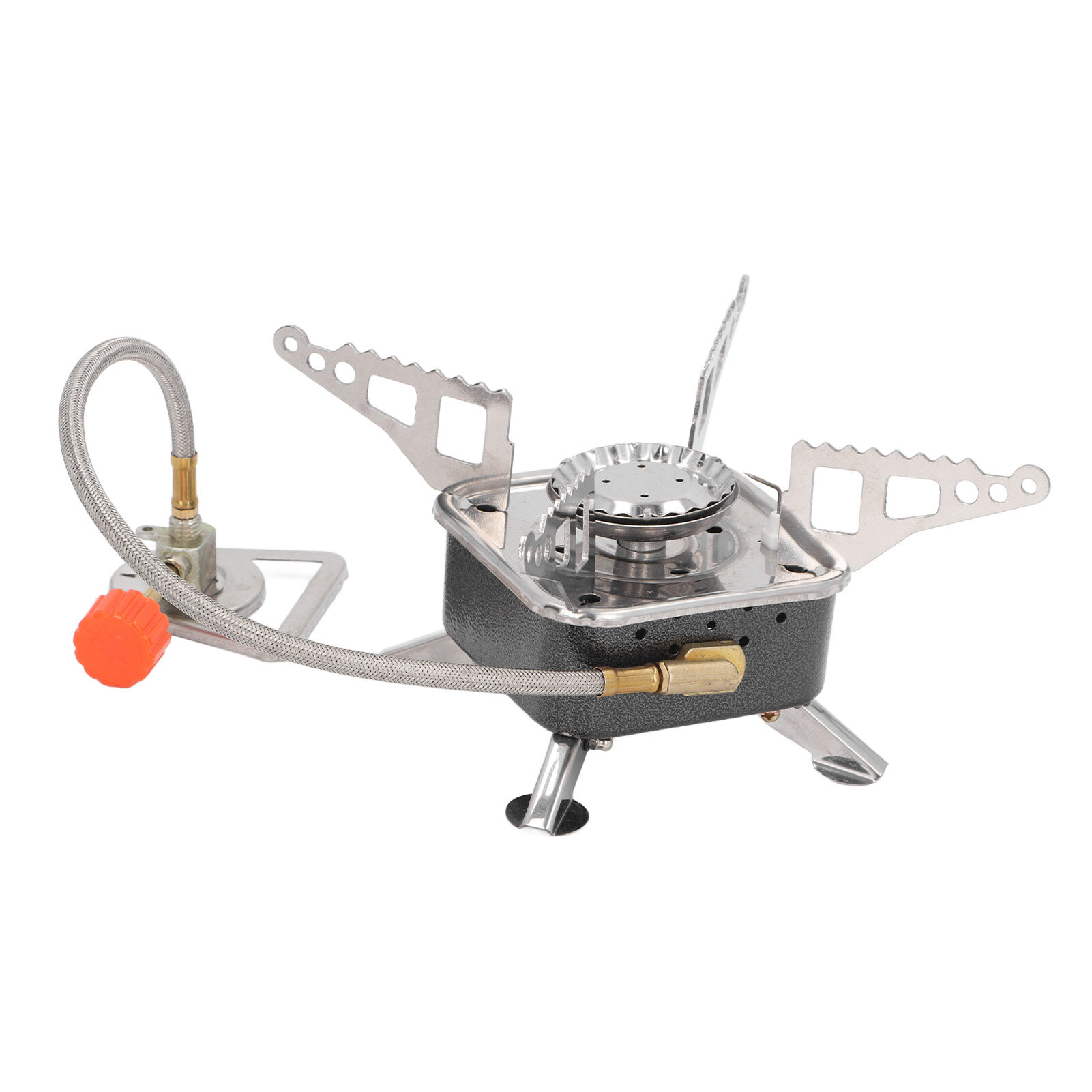 Мини-кемпинговая плита, складная, устойчивая, ветроустойчивая, высокоэффективная, портативная газовая плита для походов на открытом воздухе, черный квадрат с трубчатой ​​пряжкой