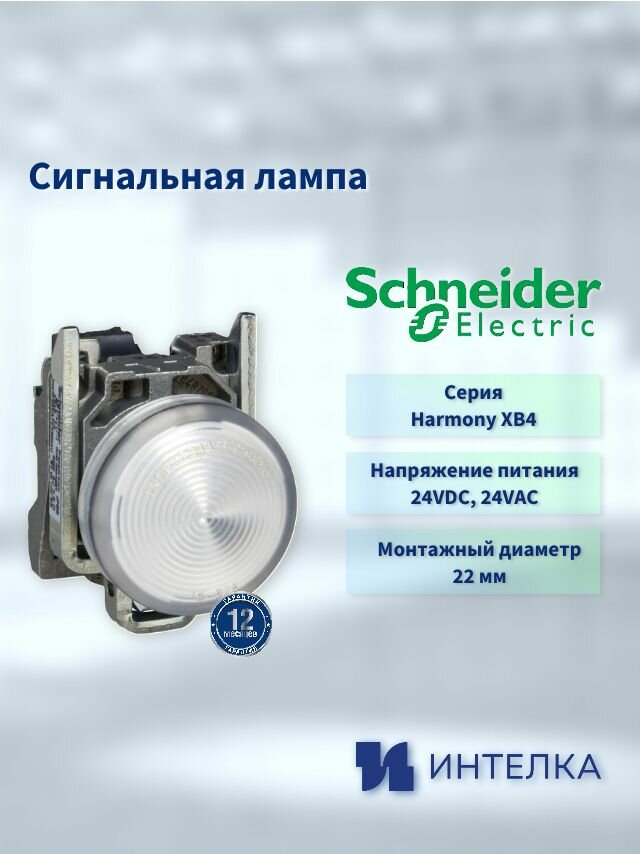 Сигнальная лампа в сборе Schneider electric XB4, 24В, LED, 22мм. XB4BVB1