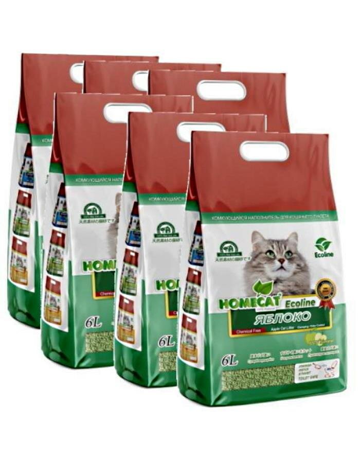 HOMECAT Эколайн Яблоко комкующийся наполнитель для кошачьих туалетов с ароматом яблока 6х6л