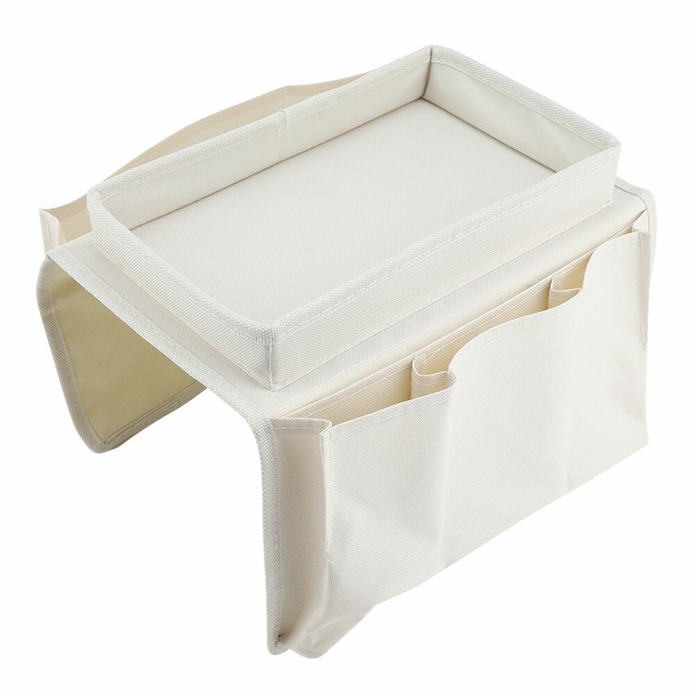 Бежевый диван, подлокотник, подлокотник для телевизора, сумка-органайзер с пультом дистанционного управления и подстаканником, лоток для хранения