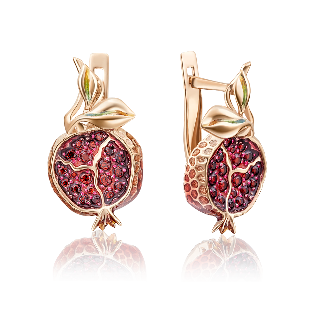 Серьги PLATINA, красное золото, 585 проба, гранат