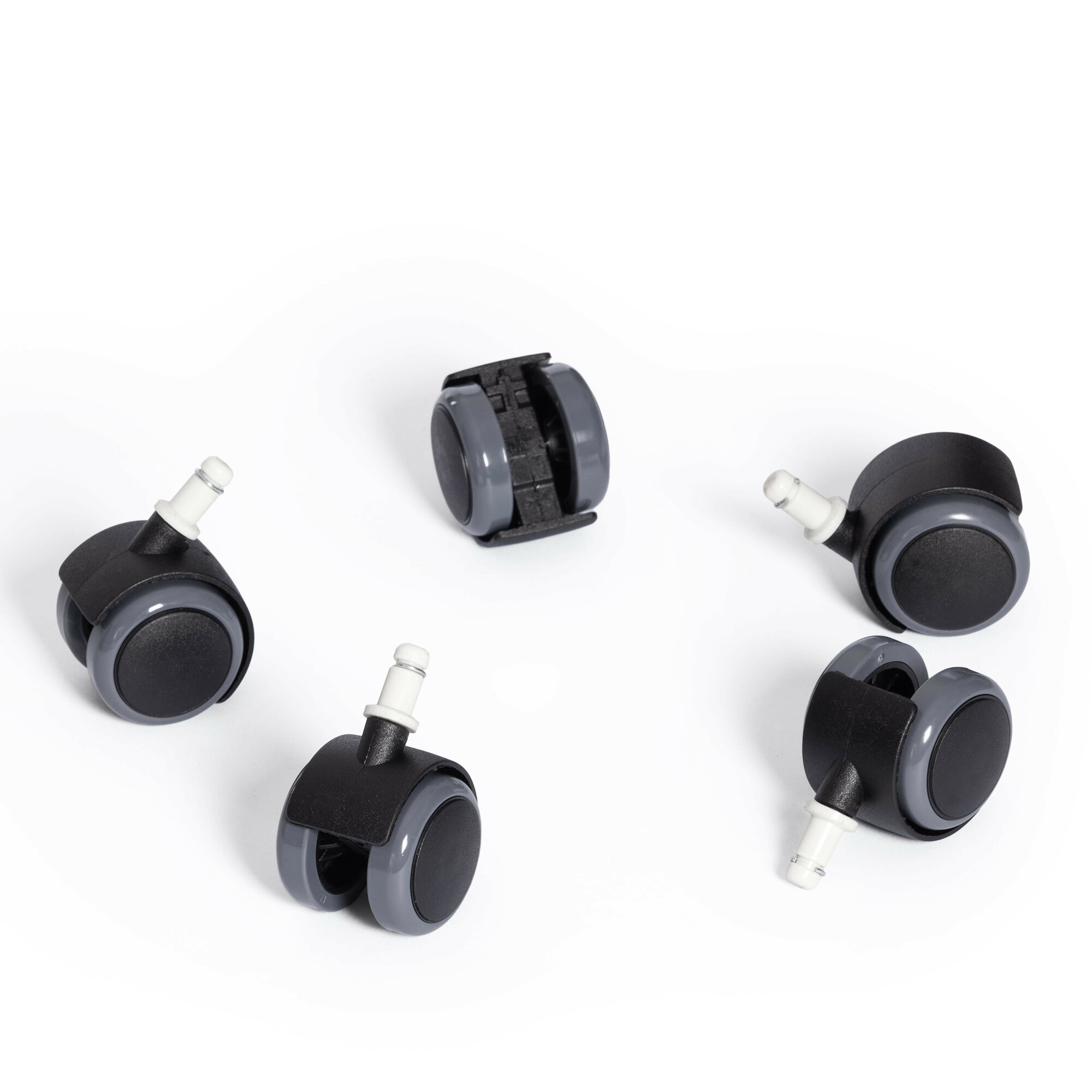 Набор роликов колесиков для компьютерных кресел бесшумные ПУ для паркета ламината 5 штук D11 черные