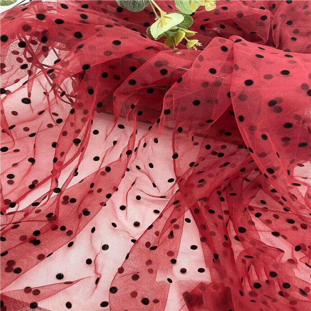 Черный тюль в горошек Findohope 5 мм 90x155cm(35inx61in), Wine red