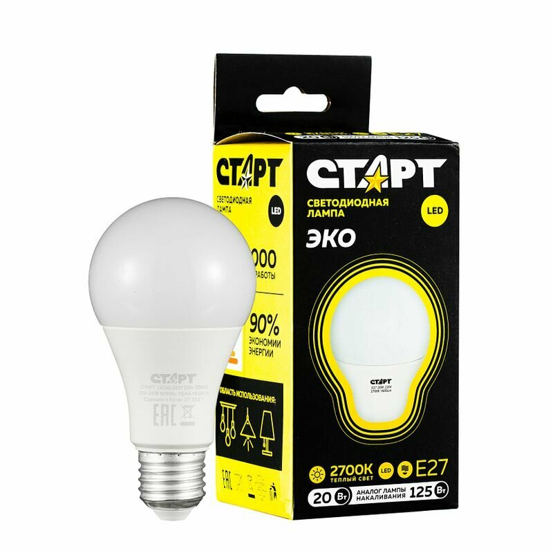 Лампа светодиодная Старт 20Вт E27 теплый свет 2700K груша