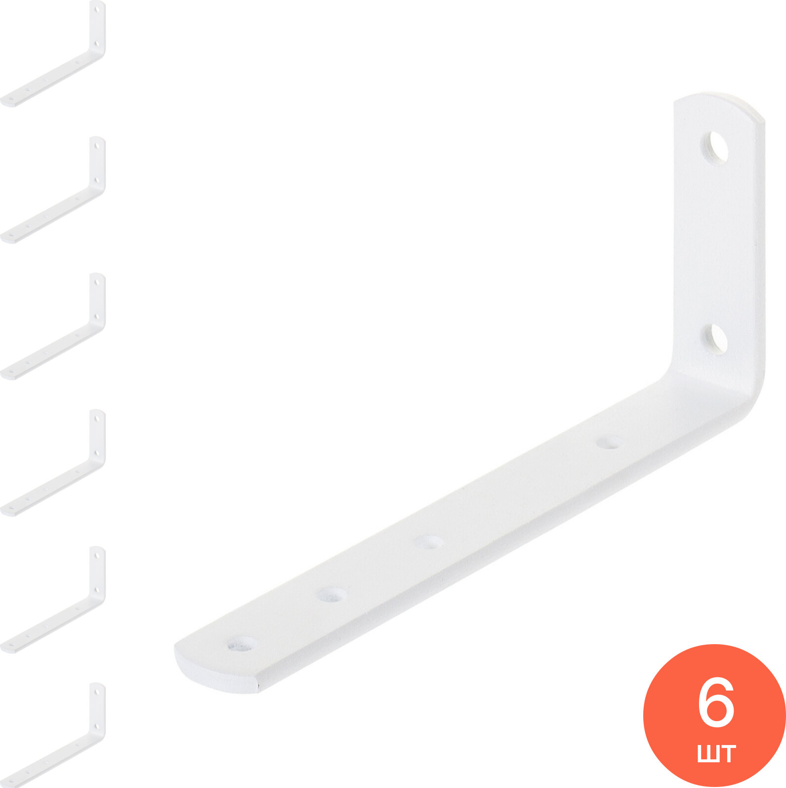 Кронштейн для полки Петротех бытовой стальной, белый, 140×60мм / держатель (комплект из 6 шт)