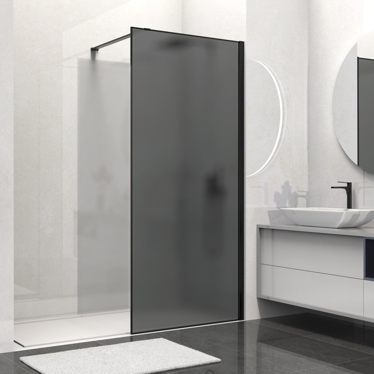 Душевая перегородка Vincea Волк-Ин (Walk-In) VSW-1HS100GFB, 1000*2000, черный матовый, стекло матовое тонированное