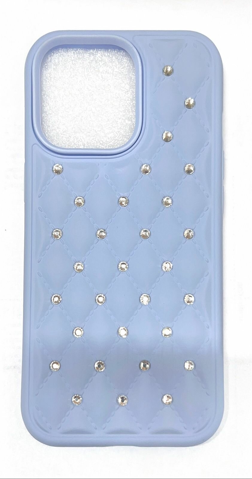 Чехол на Apple iPhone 13 Pro со стразами и покрытием Soft Touch, из термополиуретана, голубой