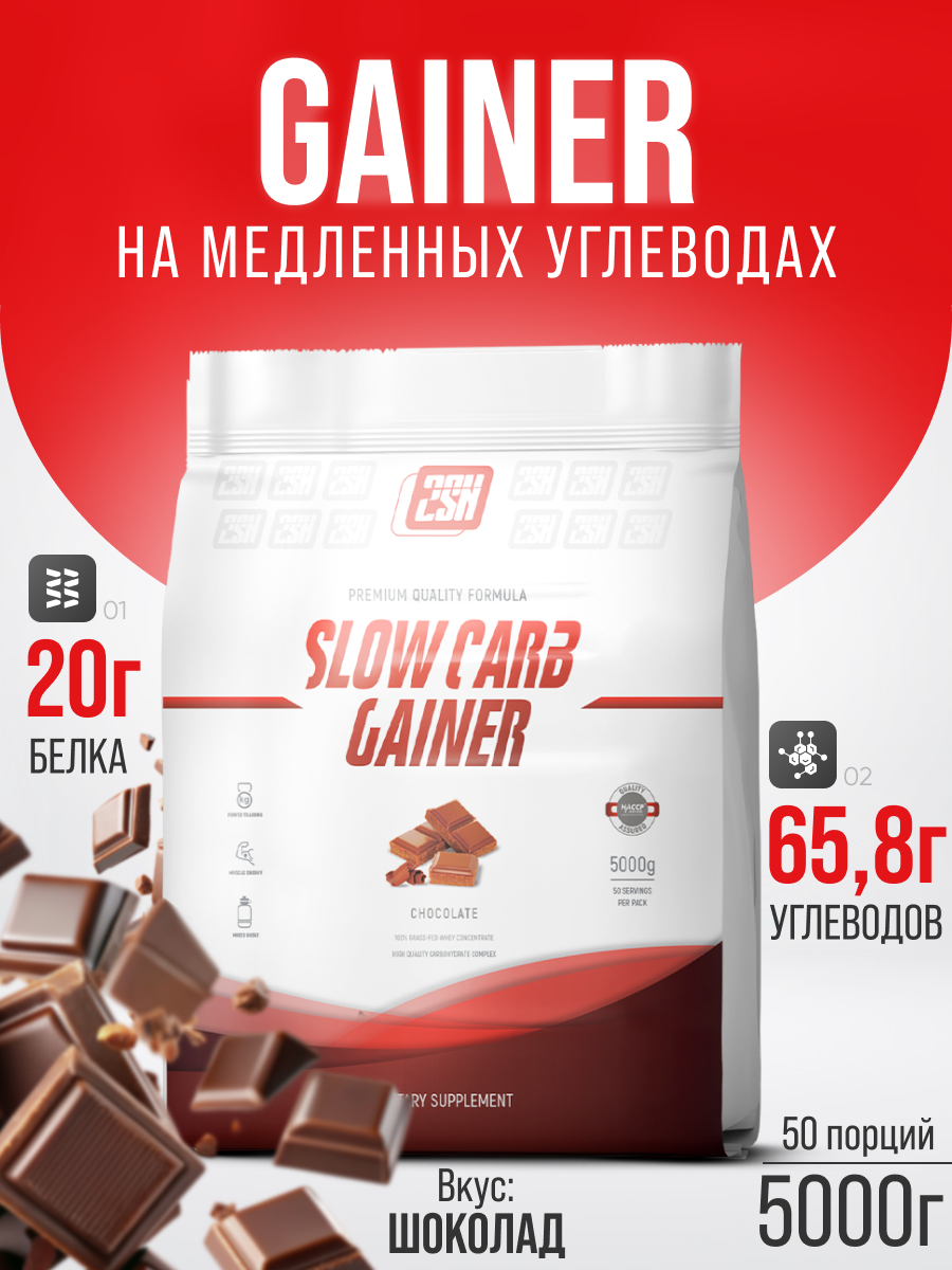 Гейнер для набора мышечной массы с медленными углеводами 2SN Slow Carb Gainer 5000г (Шоколад)