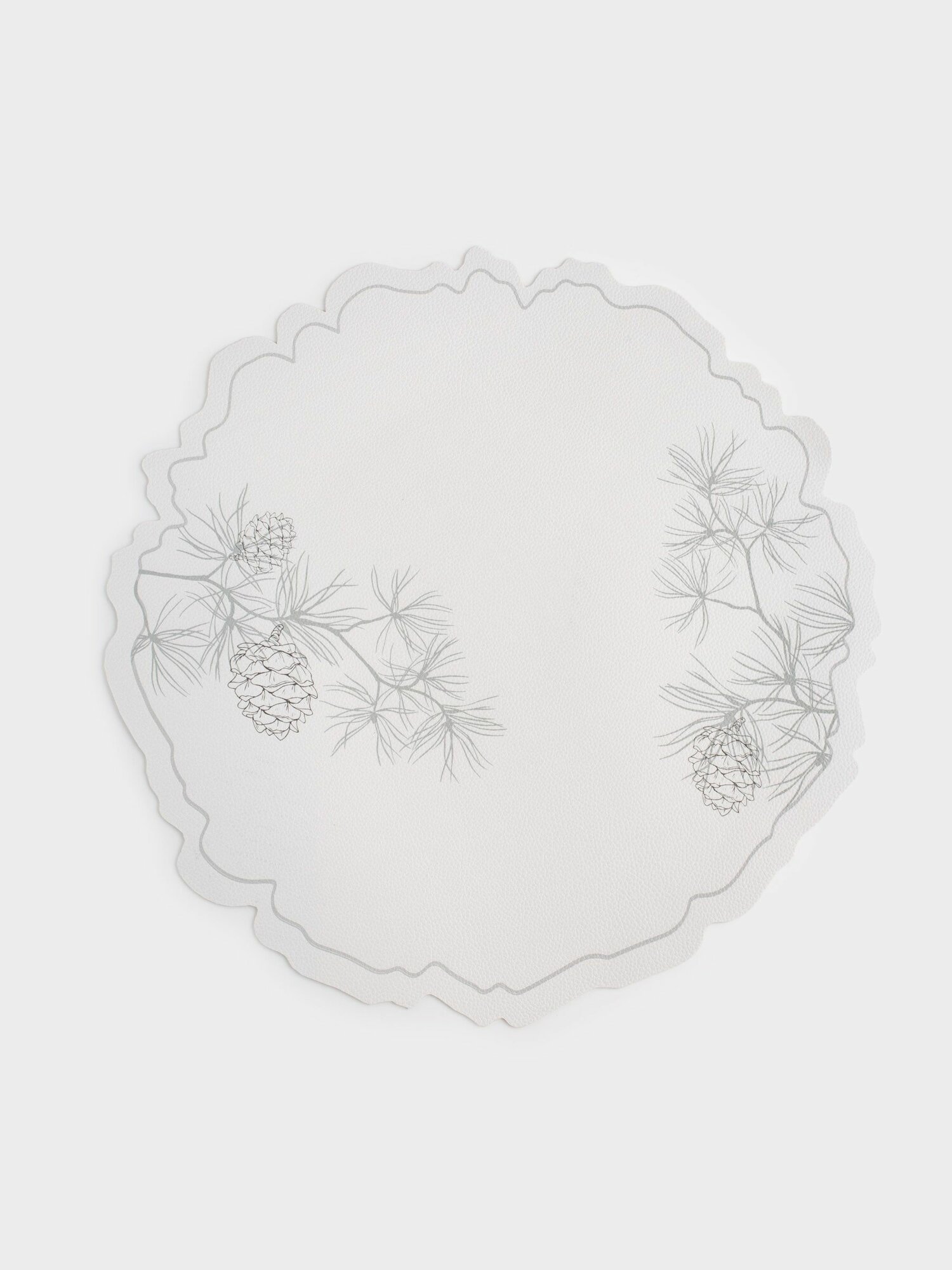Салфетка под приборы, 38 см, ПВХ, фигурная, белая, Шишки на ветках, Rock print, Kuchenland