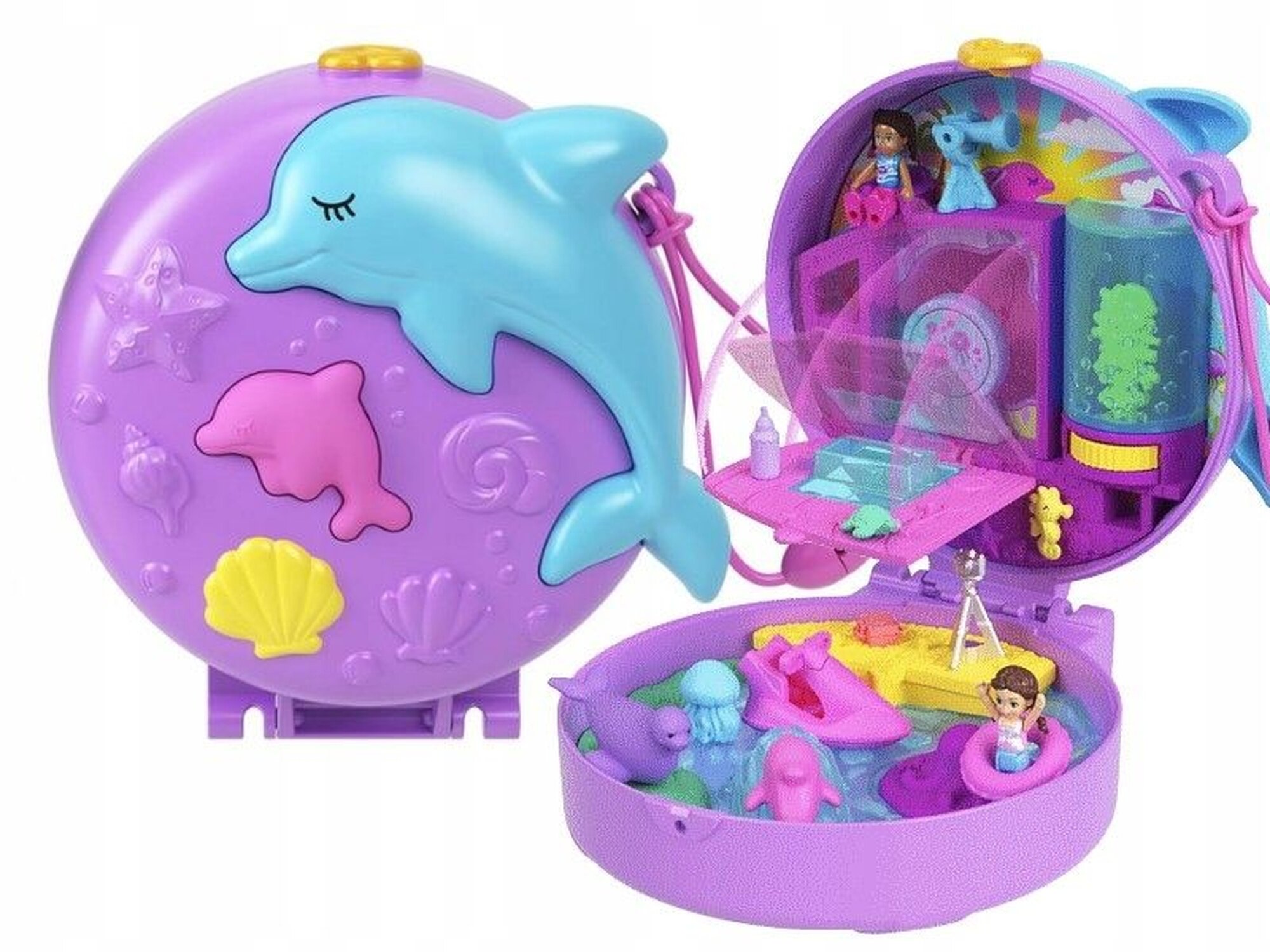 Фигурки Mattel Polly Pocket - Игровой набор Аквариум Дельфин с фигурками и аксессуарами - Полли Покет HWN96