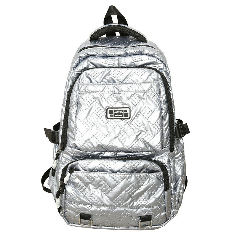 Backpack college embossed pearl film fashionable solid color embossed texture gray