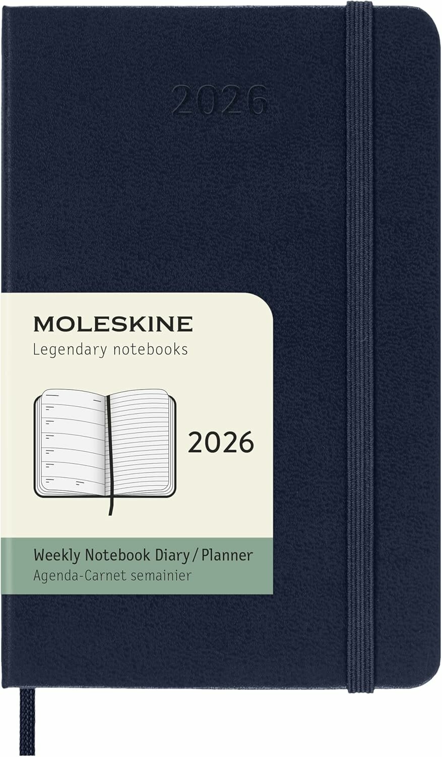 Еженедельник на 2026 год Moleskine Classic WKNT (DHB2012WN2) 9x14 см, твердая обложка, синий сапфир