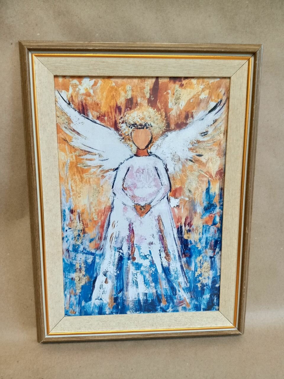 Картина "Ангел". Печать на холсте с живописной работы. Аккуратная рама 27х36 см.