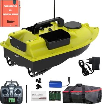 Прикормочный кораблик D18B GPS, в комплекте с русскоязычной инструкцией-