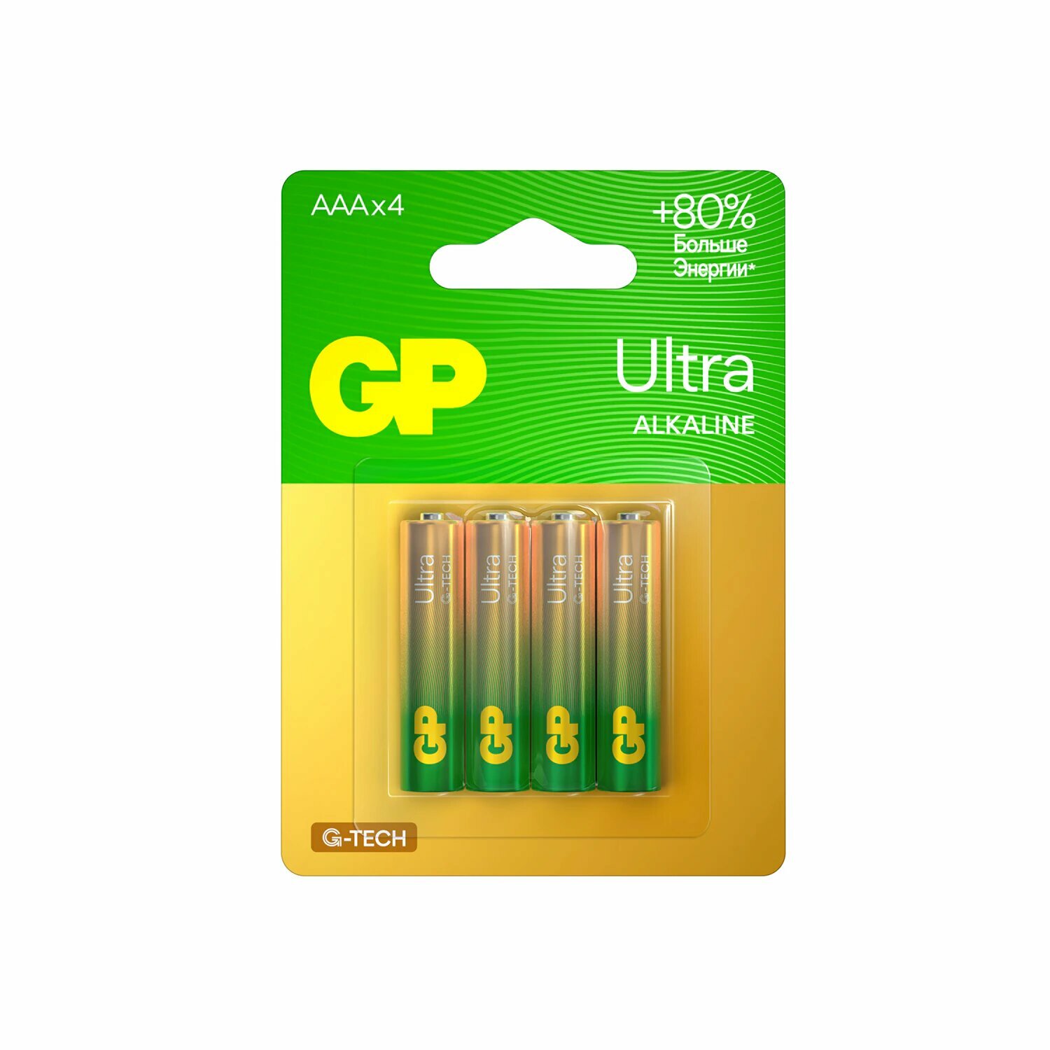 Батарейки комплект 4 шт, GP Ultra G-Tech, AAA (LR03, 24А), алкалиновые, мизинчиковые, 24AUA21-2CRSBC4