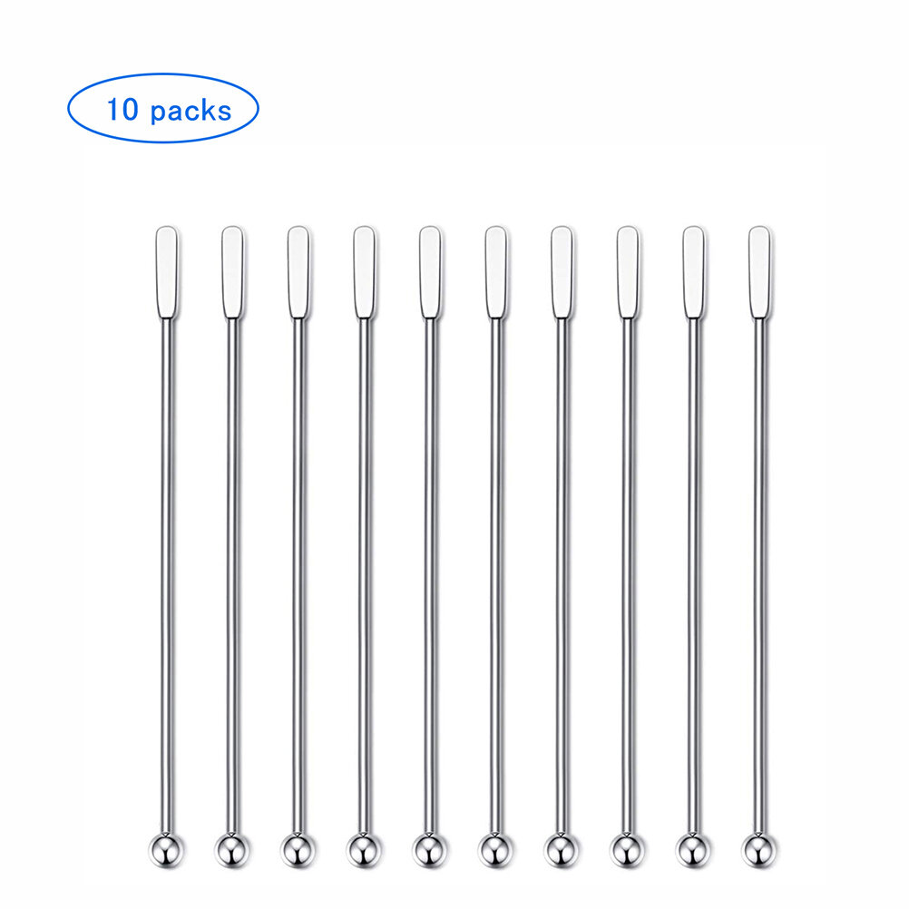 10Pcs Swizzle Sticks Stainless Steel Coffee Cocktail Beverage Drink Stirrer Stick Reusable Stir for Bar Home Office