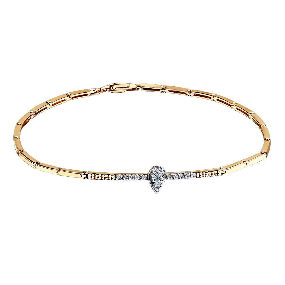 Браслет, красное золото, 585 проба, бриллиант