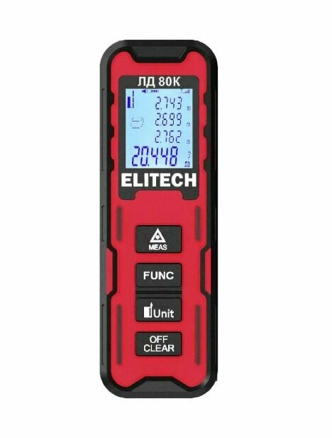 Дальномер лазерный ELITECH ЛД 80К (E0301.006.00) (0.03-80м, +-0.3ммм, 2х1.5В(ААА), 0.05кг)