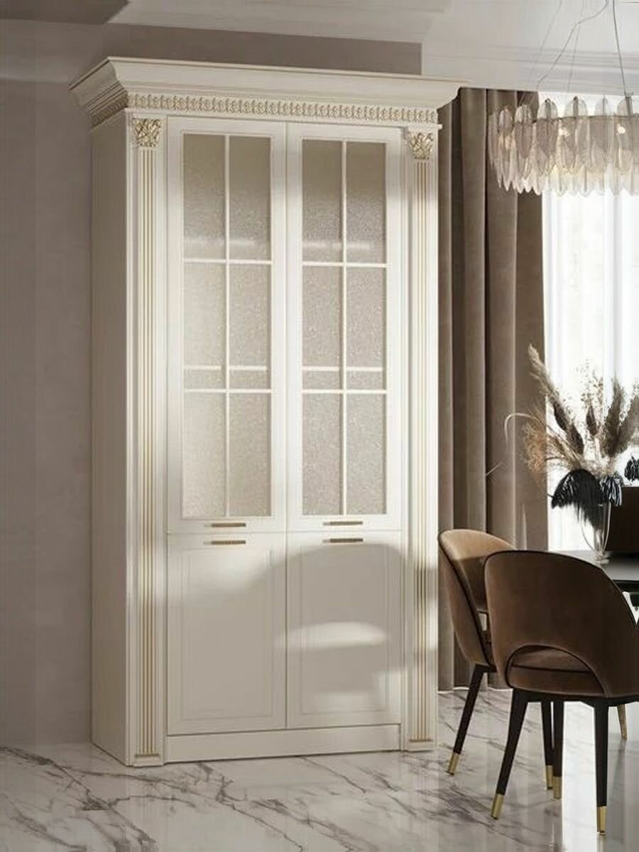 Кухонный буфет 1,2 метра , эмаль айвори патина золото