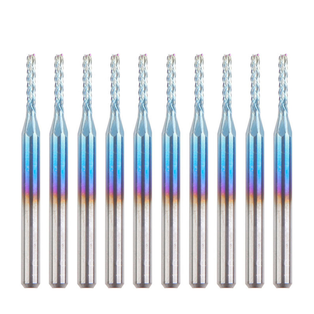 10x фрезы для ЧПУ с хвостовиком 0,8–3,175 мм для фрезерного станка с покрытием Nano Blue для гравировального станка по дереву, пластику, ПВХ