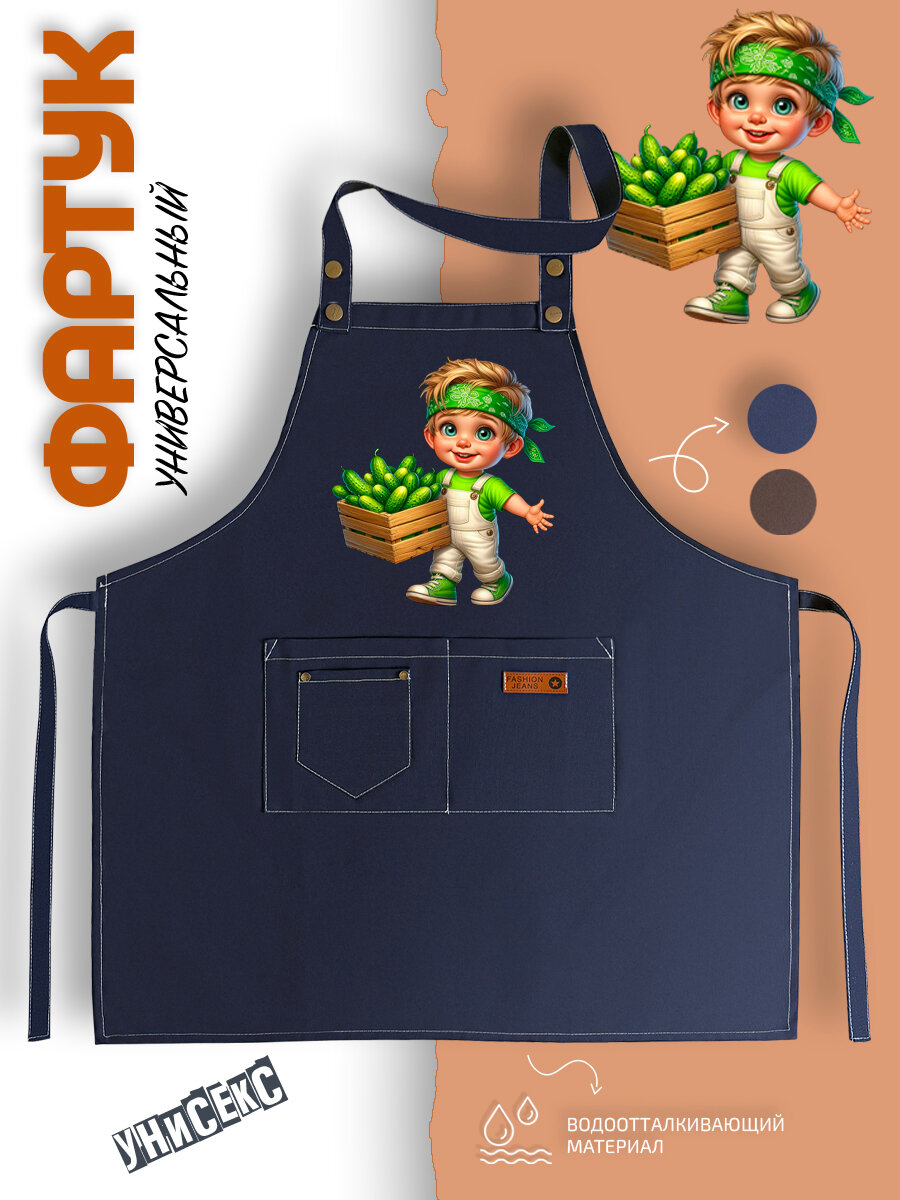 Фартук кухонный ребенок с огурцами универсальный с принтом поварской