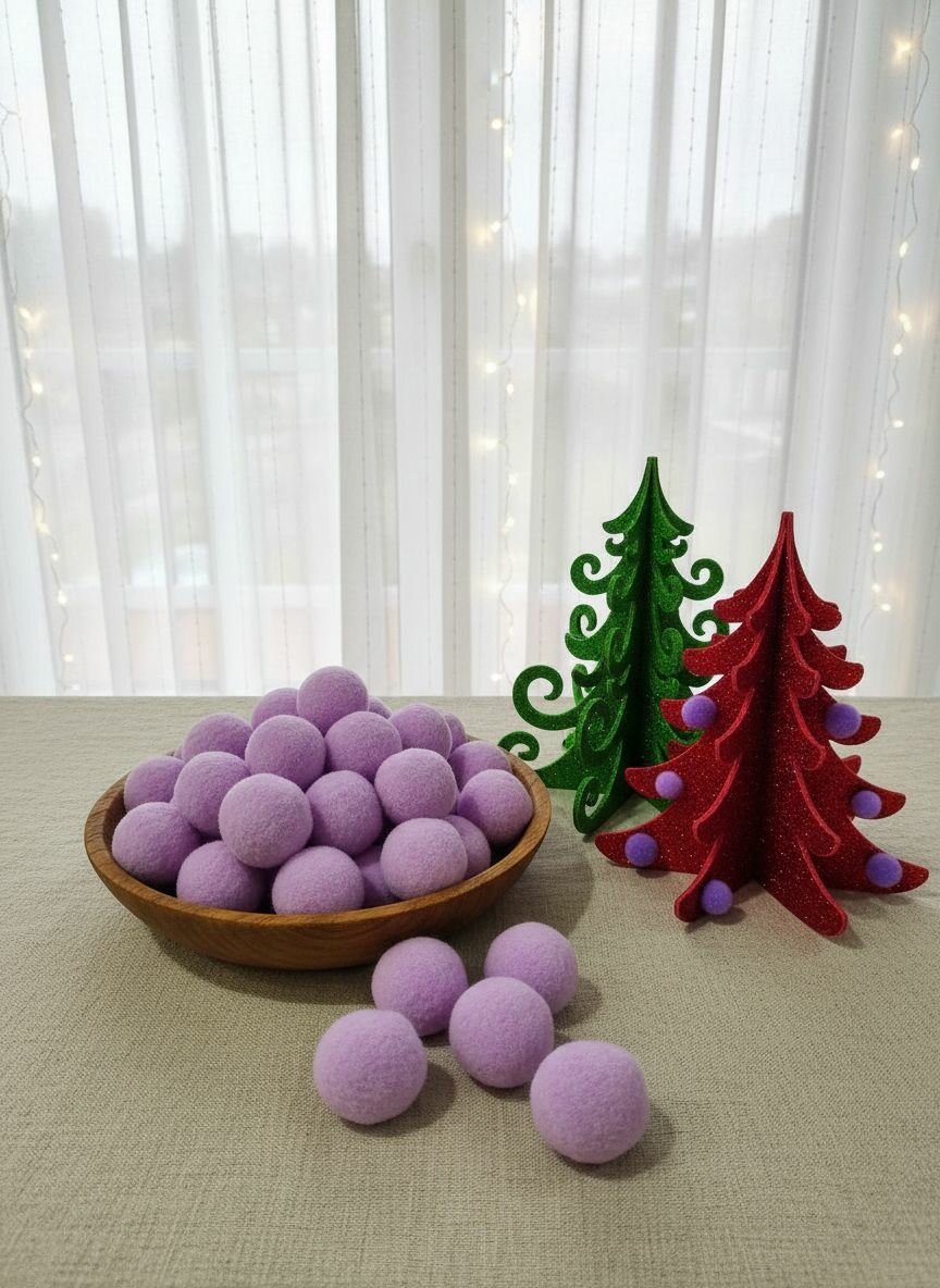 Помпоны плюшевые. Цвет сиреневый. Диаметр 4 см. Упаковка 8 шт.