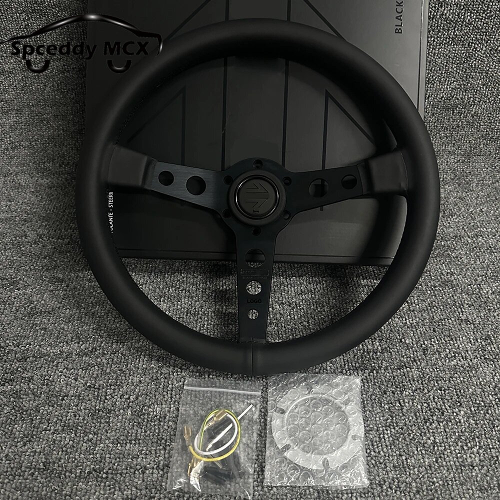 Черный плоский 14-дюймовый руль P5, модифицированный автомобильный руль, кожаный и замшевый спортивный руль для гонок, индивидуальный тип, Leather