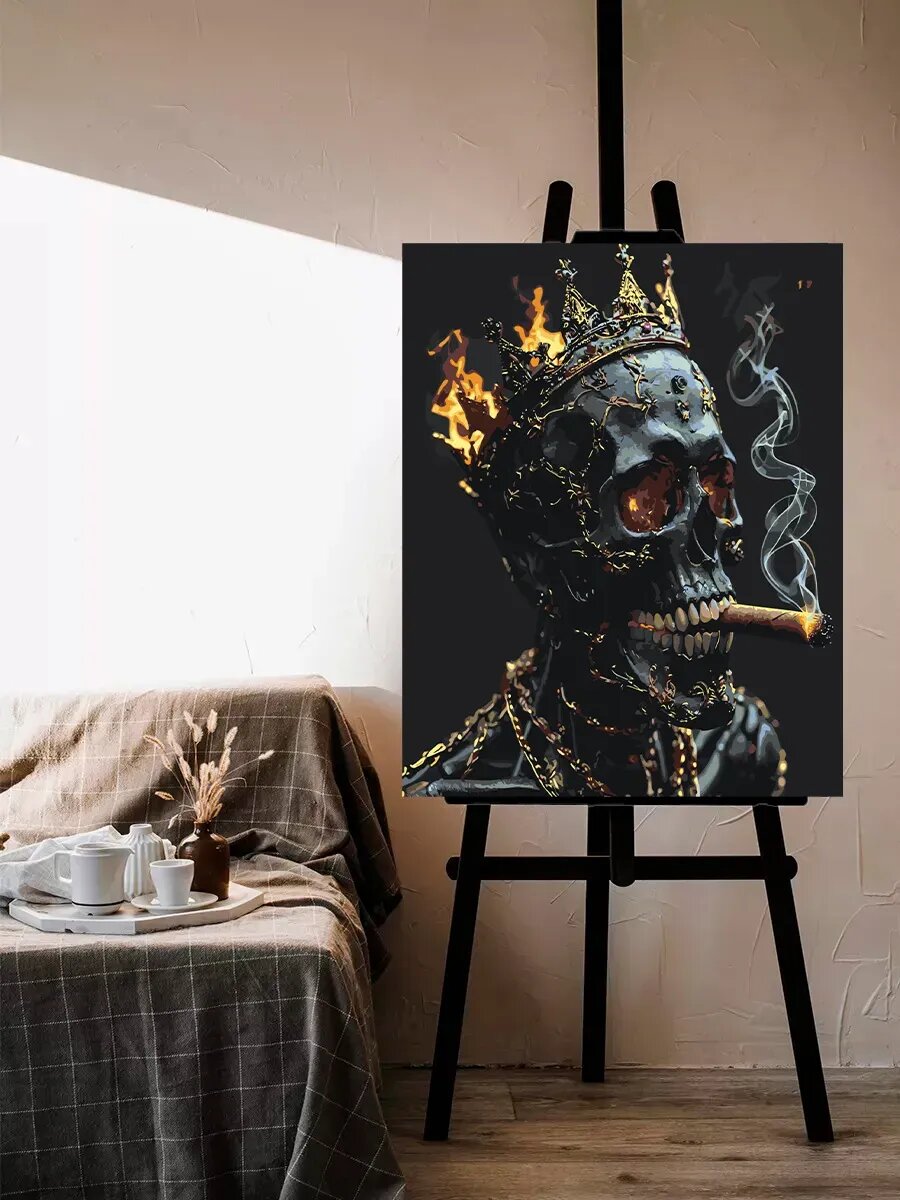 Картина по номерам Скелет Череп с Короной Фэнтези Огонь