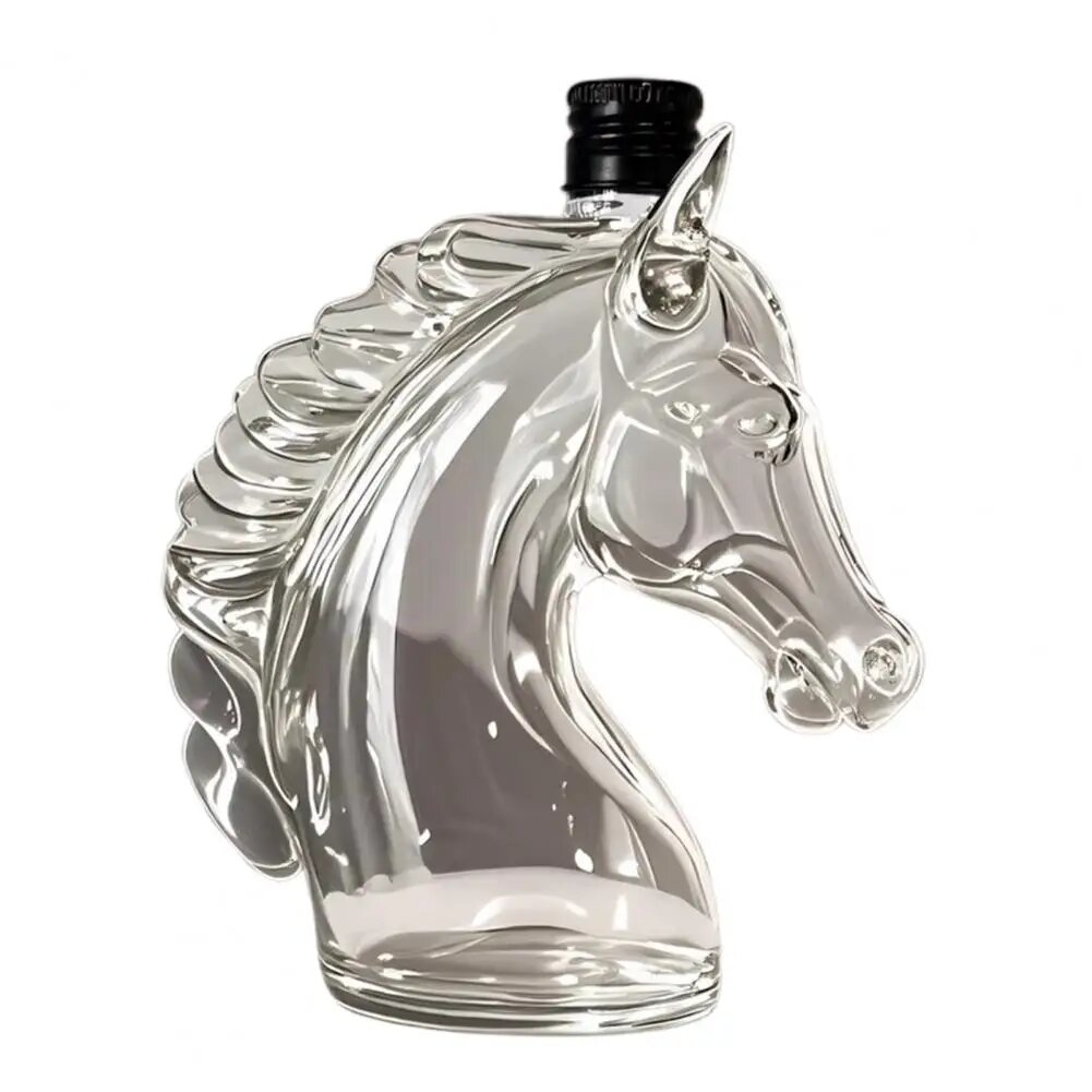 Бутылка для виски с гравировкой в форме головы лошади, стеклянный графин для виски, бурбона, бренди, уникальная бутылка для ликера, подарок для любителей виски, Серебряный