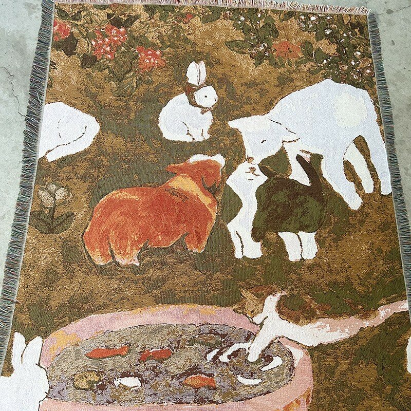 Плед гобеленовый покрывало на кровать, диван, кресло, на пикник, Милые животные, 130х160 см