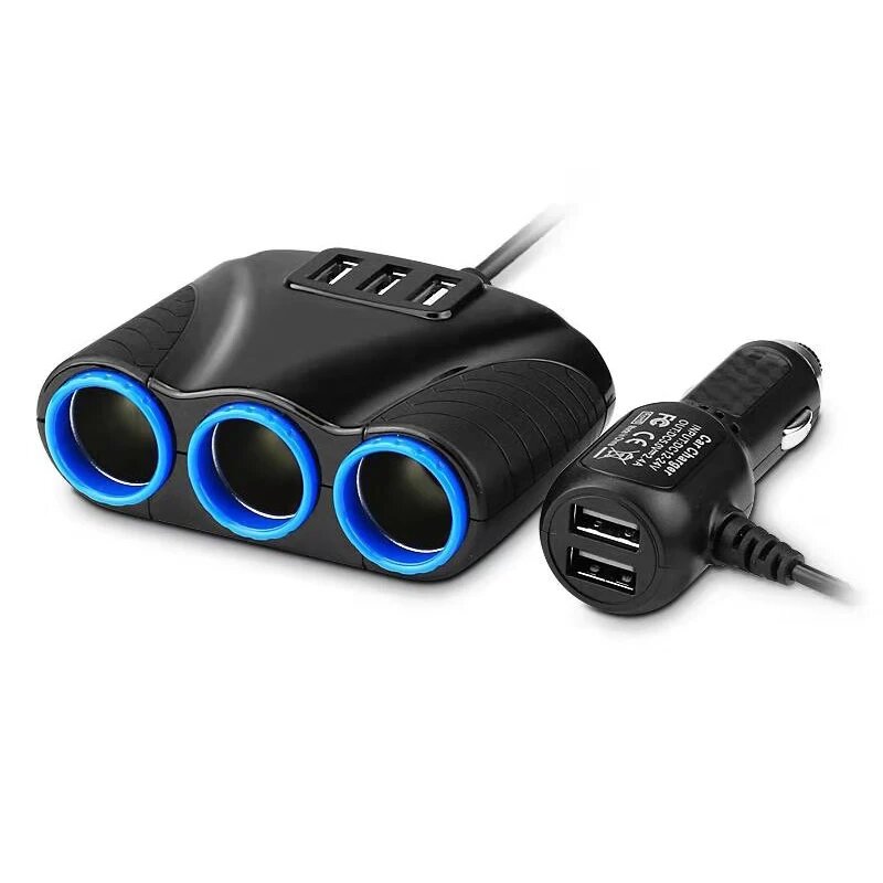 12 В/24 В, 3-сторонние автомобильные розетки, Разветвитель Прикуривателя, 5 В, 3,1 А, выходная мощность с 5 USB-зарядными устройствами, 5 usb