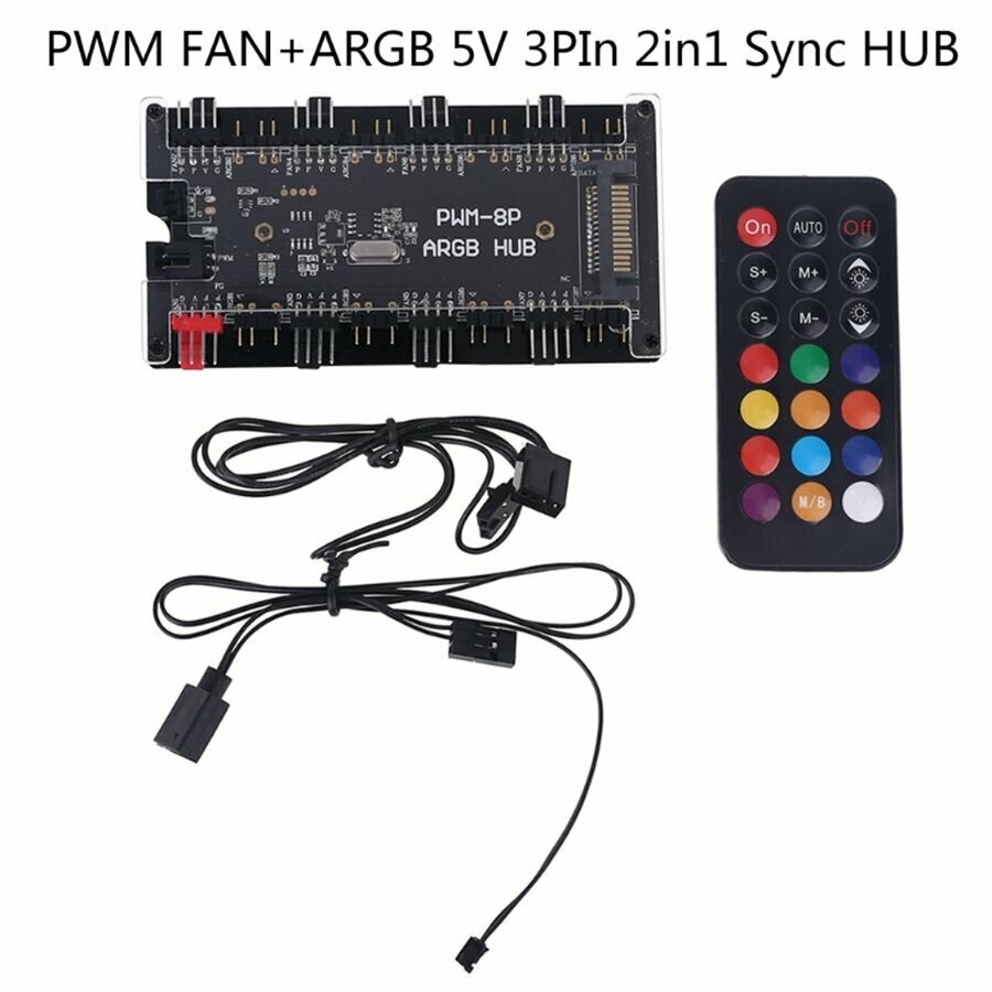 PWM вентилятор + ARGB LED 2 в 1 Концентратор Синхронизации Беспроводной Контроллер 1-8 Многоходовой Разветвитель 5V 3PIN ARGB 4Pin Адаптер Вентилятора