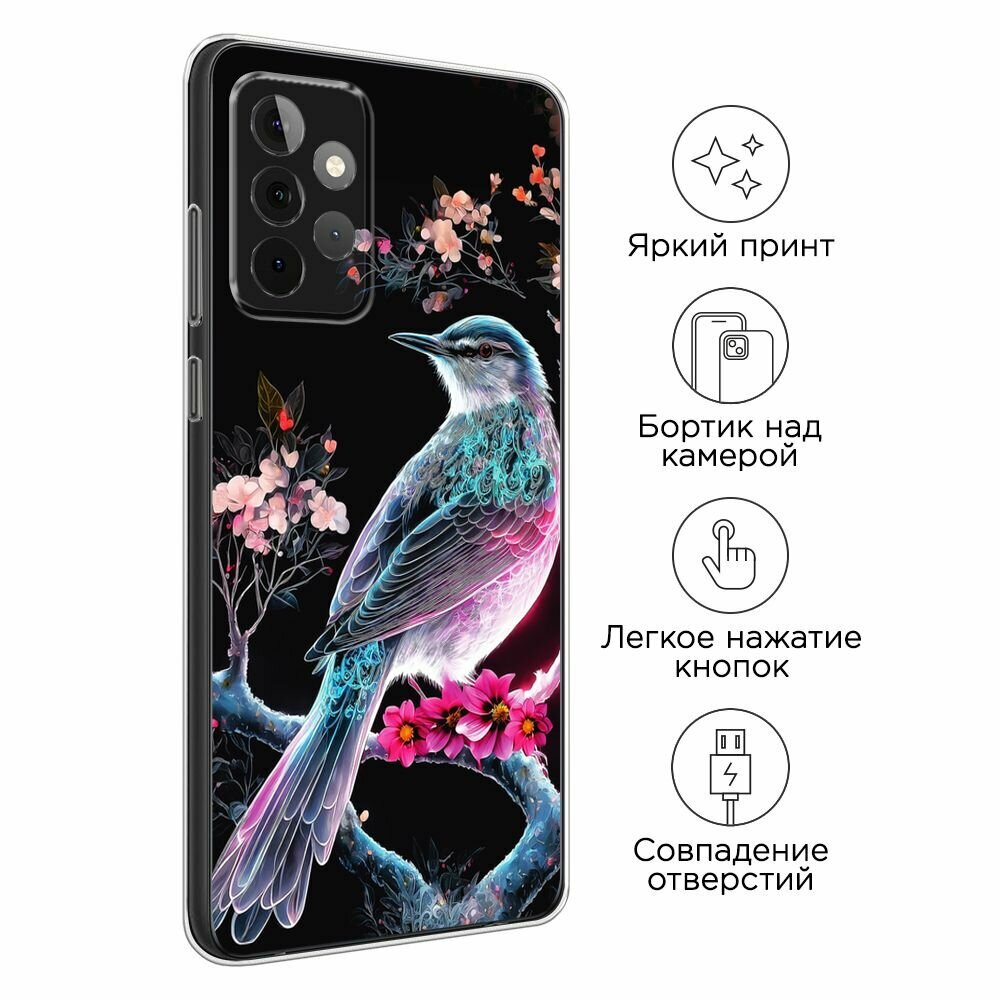 Чехол на Samsung Galaxy A72 / Самсунг Галакси А72 с принтом "Птица на цветущем дереве" — фото 1