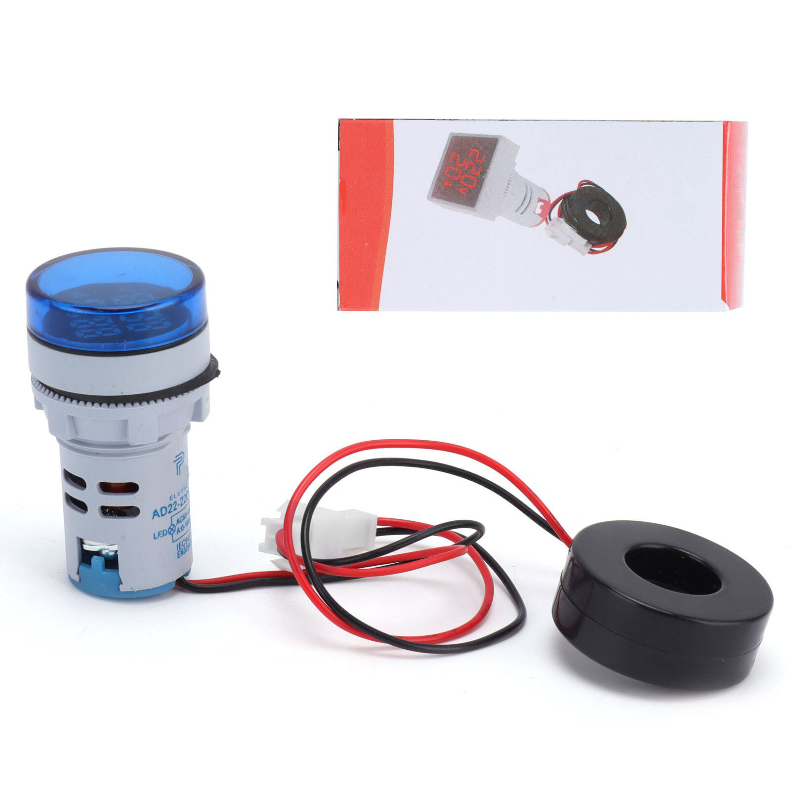 Универсальный индикатор тока с двумя круглыми индикаторами, лампа 60~500 В переменного тока, AD16-22DVA, синий