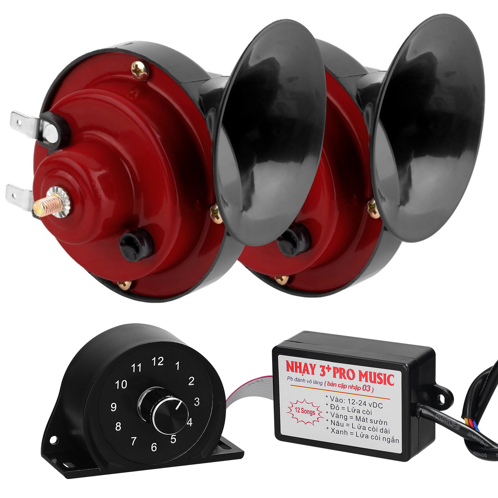 2 шт. 12 В универсальный двухтональный автомобильный мотоциклетный воздушный гудок громкий электрический гудок улитки водонепроницаемый гудок высокая/низкая мелодия с 10 звуками контроллер гудка