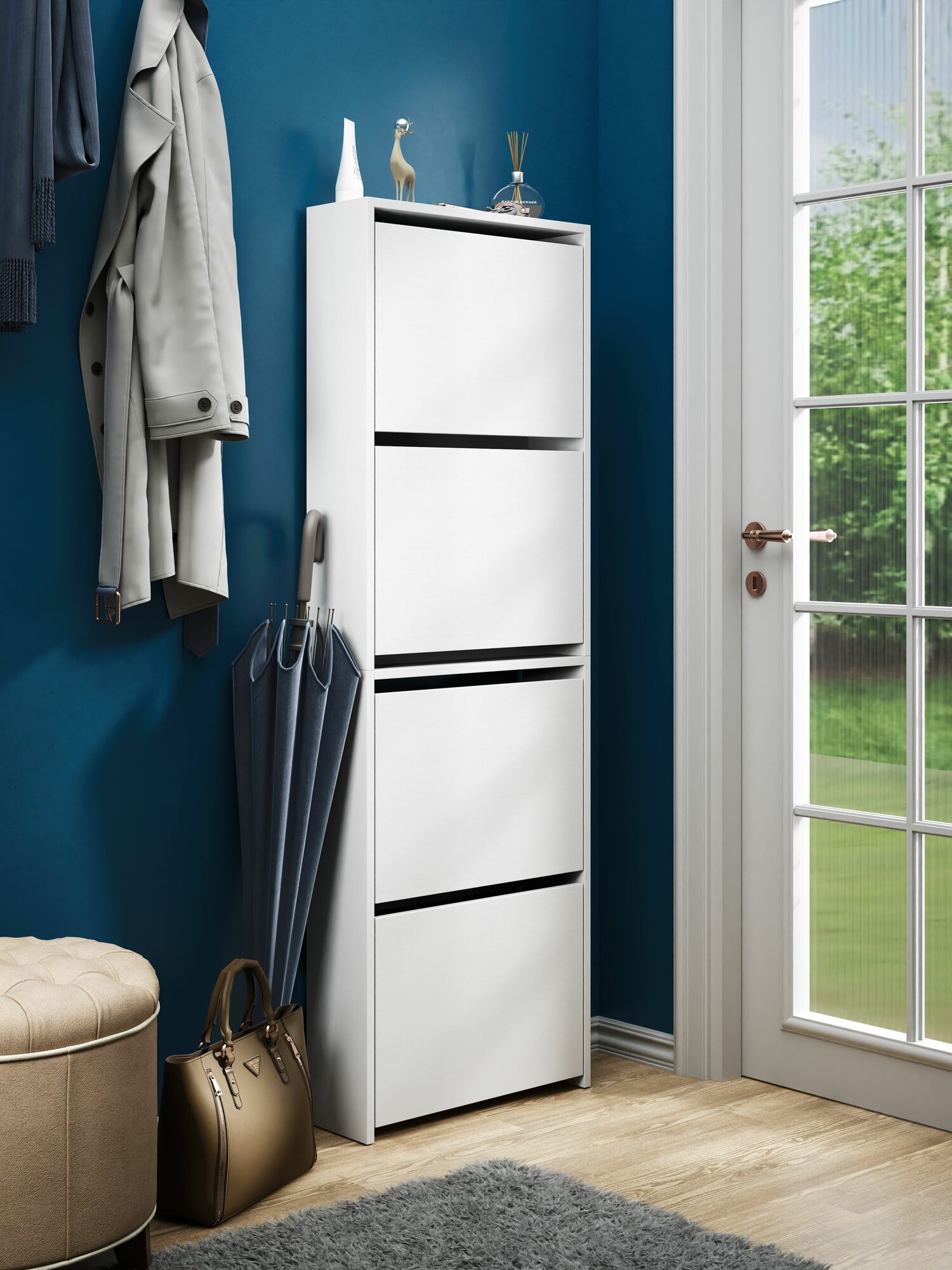 Обувница Profimebel "Лаура-9", ЛДСП, белая, с откидными вниз дверцами