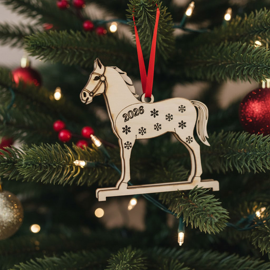 Деревянная ёлочная новогодняя игрушка Лошадка / сборная / узоры снежинки