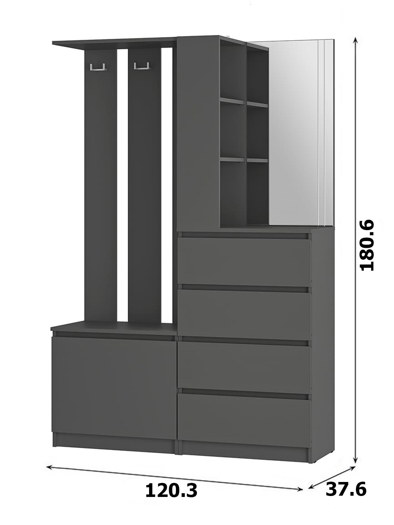 Прихожая Симпл ПР-04 с зеркалом 1203х1806х376 мм цвет Графит БТС