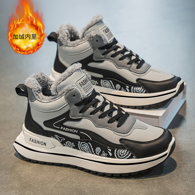 LUO Кроссовки Мужчины Зимой Теплые Плюш Увеличенная Подошва/Black